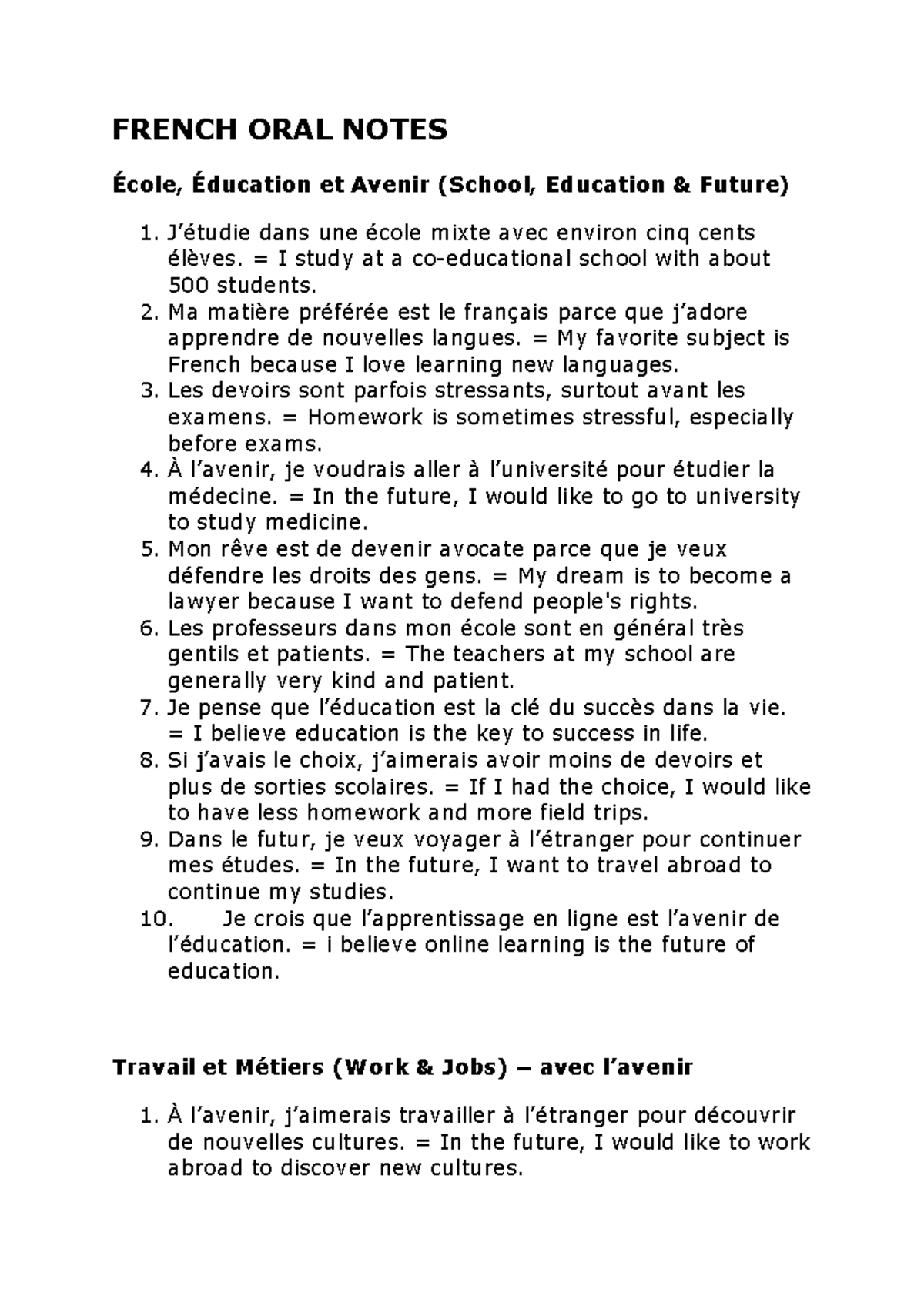FREN 101: Notes on Oral Communication Skills - Studocu