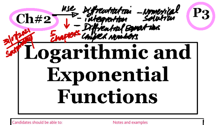 A2 Logs: Differentiation, Integration, and Exponential Functions - Studocu