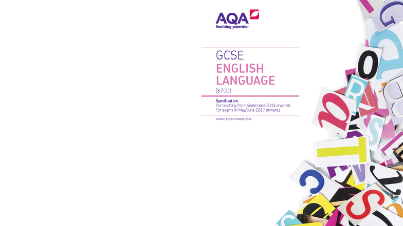 AQA GCSE English Language Specification 8700: Overview and Assessment ...