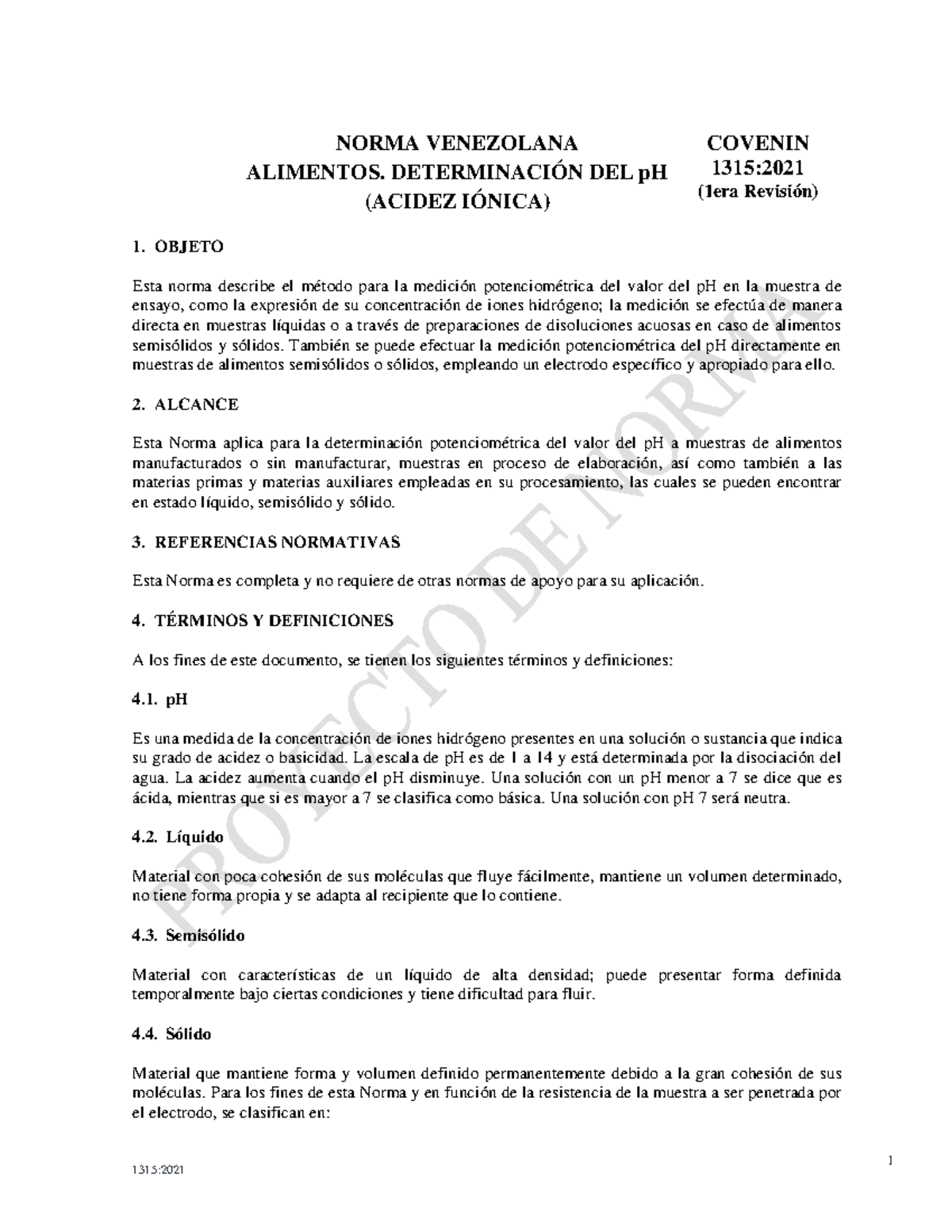 COVENIN 1315: Determinación del pH en Alimentos (Acidez Iónica) - Studocu