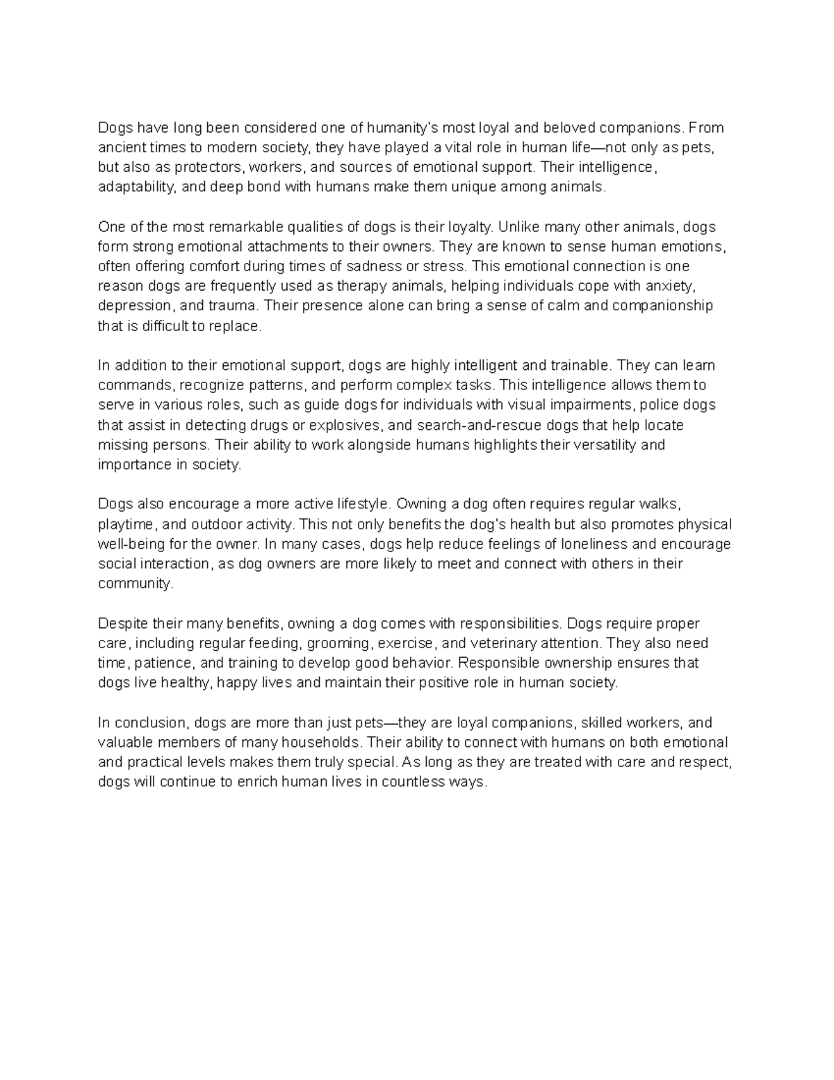 Essay on the Importance of Dogs in Human Lives - Studocu