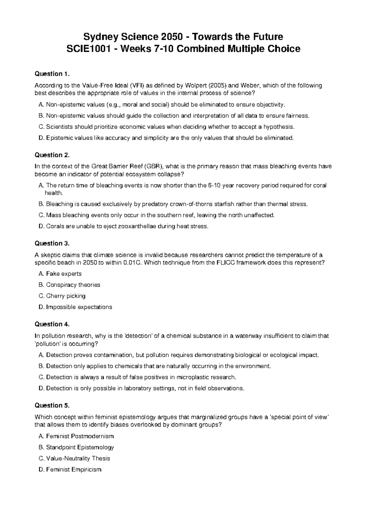 SCIE1001 Combined MC Questions for Sydney Science 2050 Final Exam - Studocu