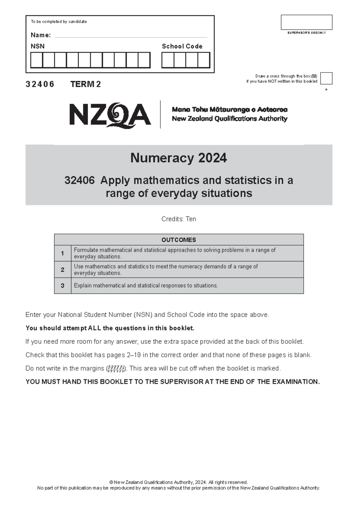 Numeracy 32406 Final Exam 2024 - Problem Solving and Statistics - Studocu