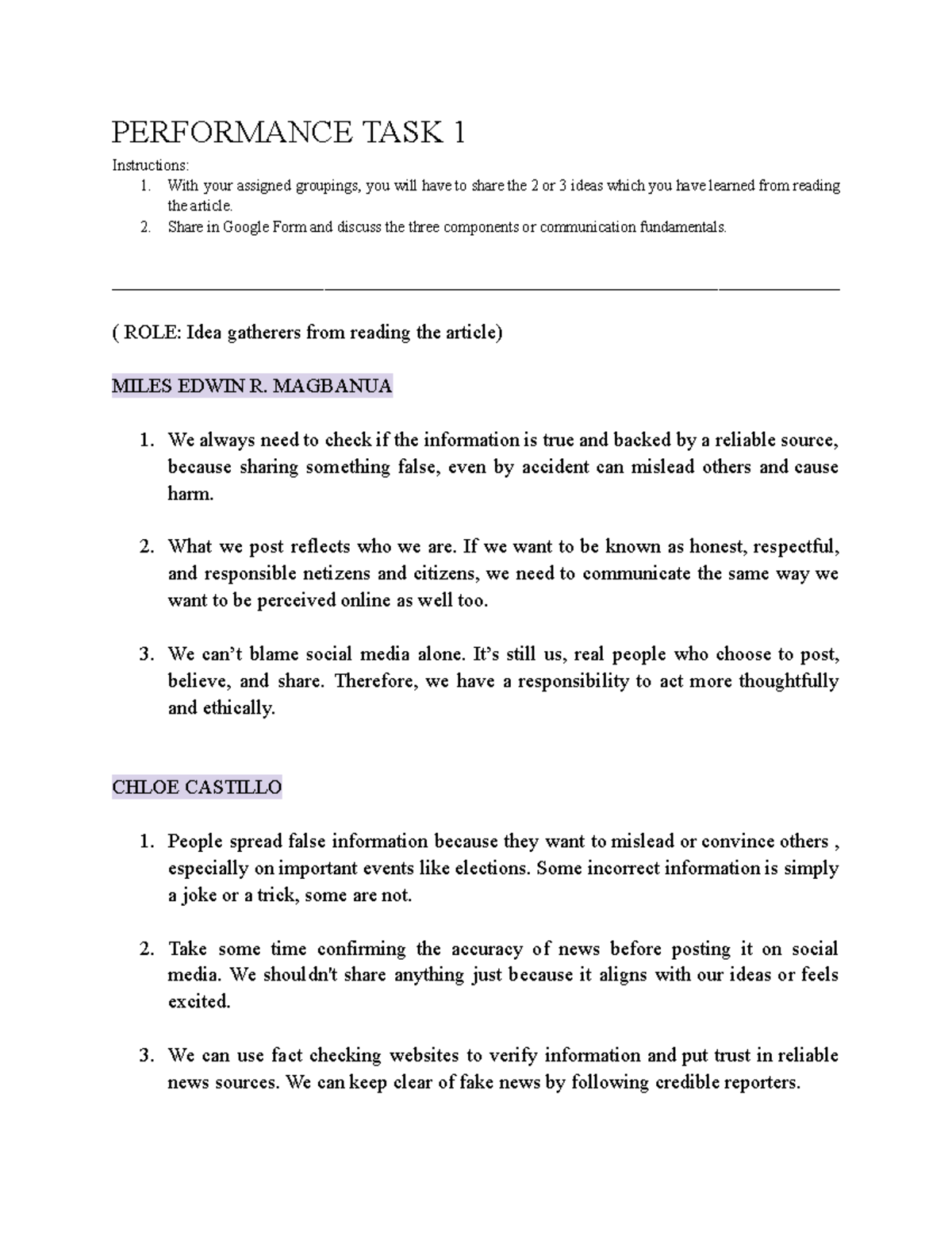 Group-2 Purposive Communication: Performance Task 1 Insights - Studocu