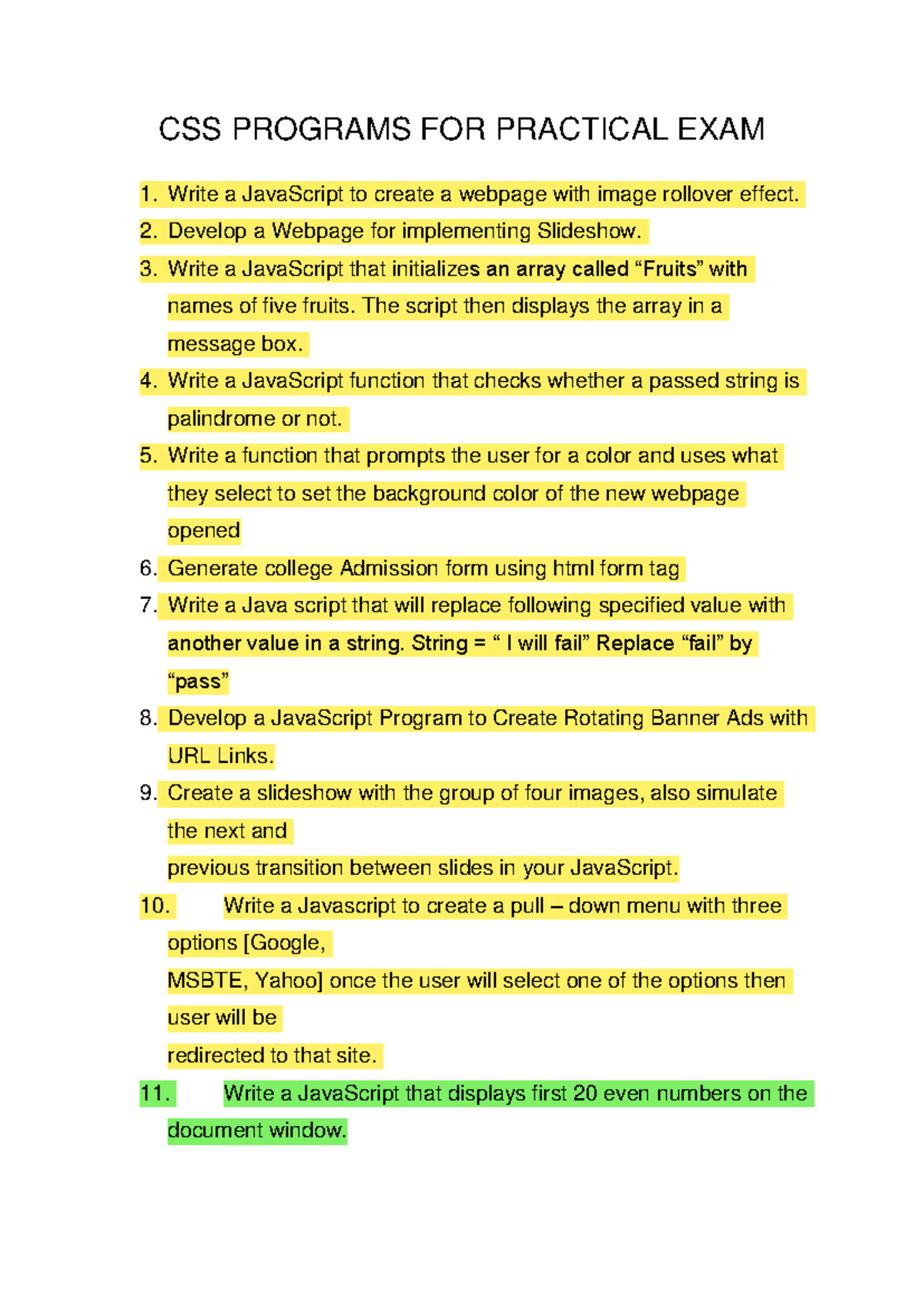 Practical questions css - CSS PROGRAMS FOR PRACTICAL EXAM Write a ...