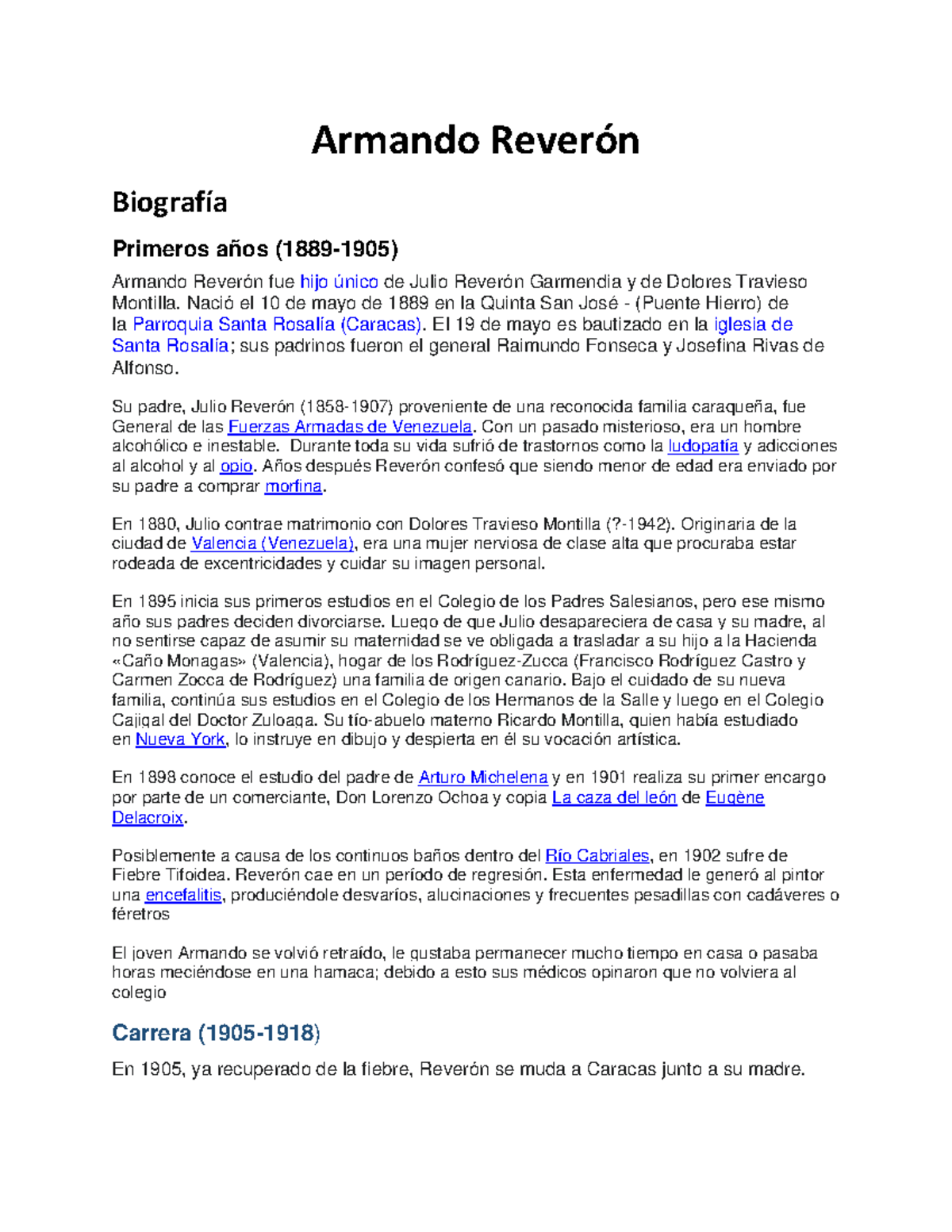 Biografía de Armando Reverón: Vida y Obras Artísticas - Studocu