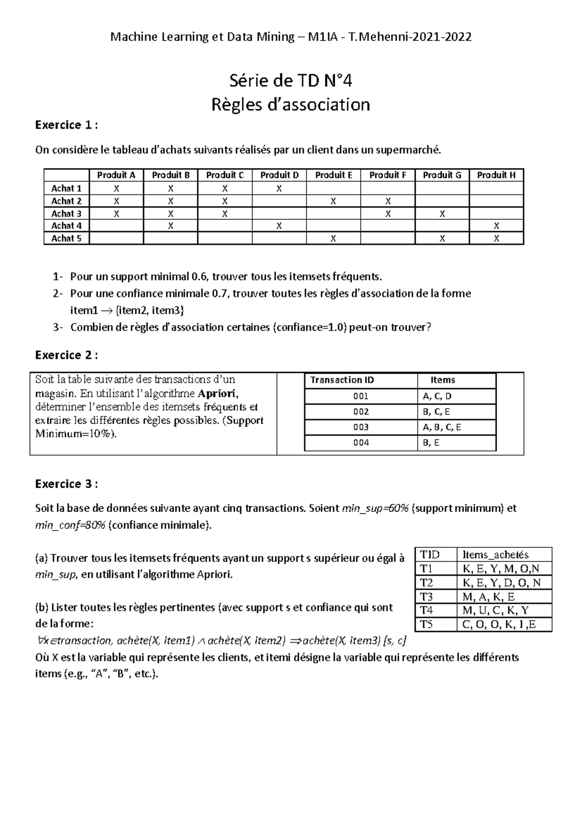 TD4-Machine Learning - Règles d'Association (Corrigé) - Studocu