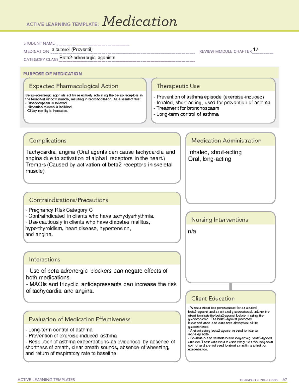 Albuterol (Proventil) Medication Review Notes - Active Learning ...