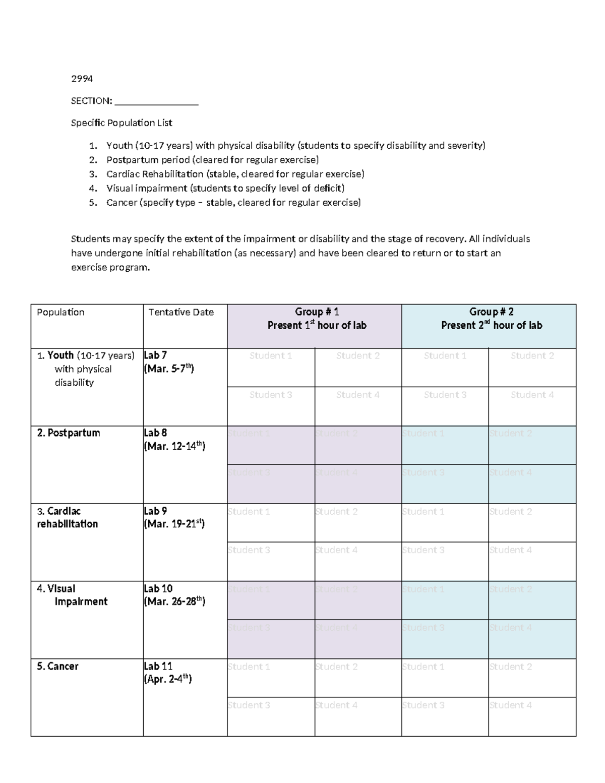 2994B Specific Population List - 2994 SECTION: Specific Population List ...