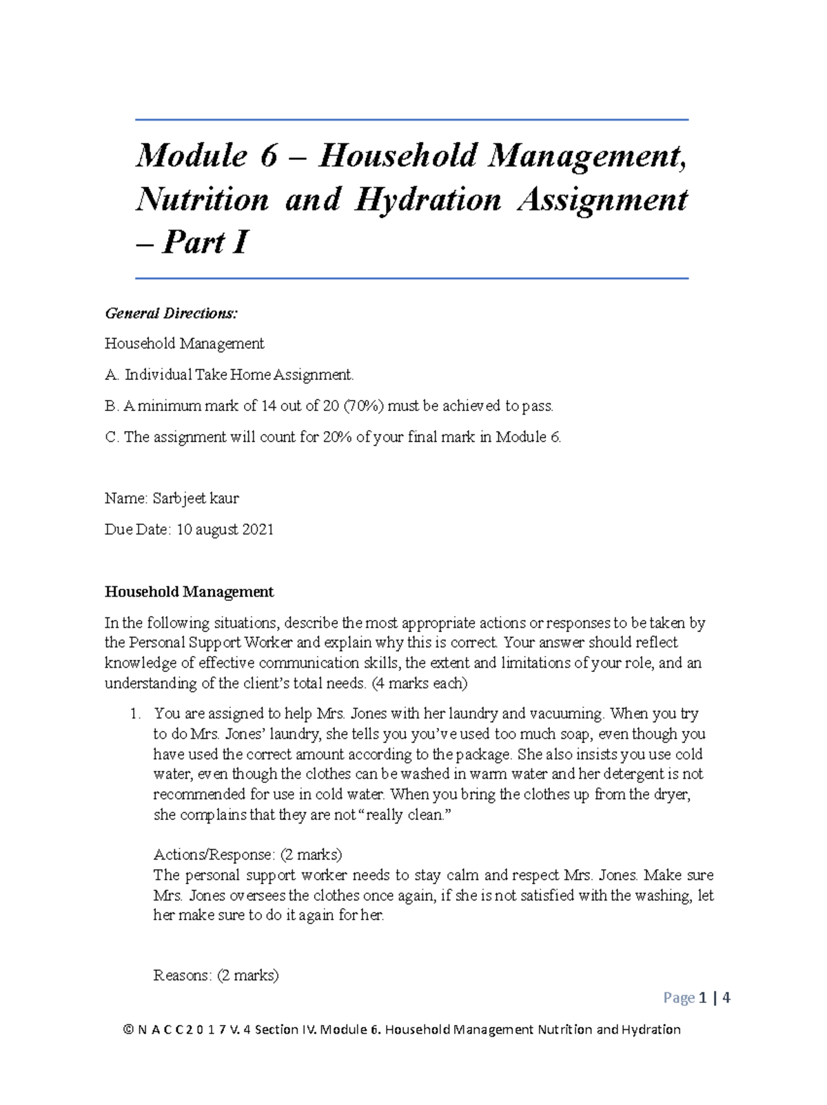 Module 6 - Nutrition & Hydration Individual Assignment - Sonia - Studocu