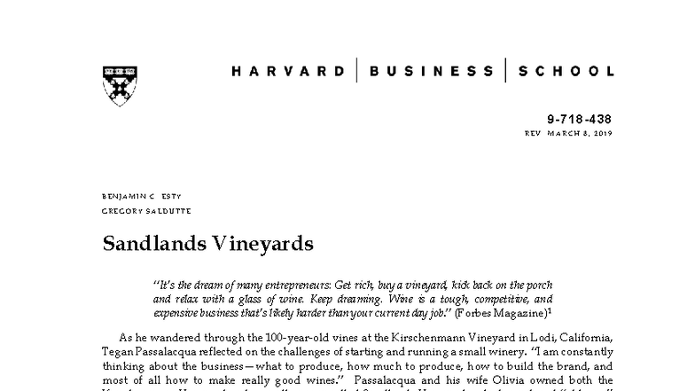Sandlands Vineyards Case Study: Strategic Management Insights (M eMDP ...