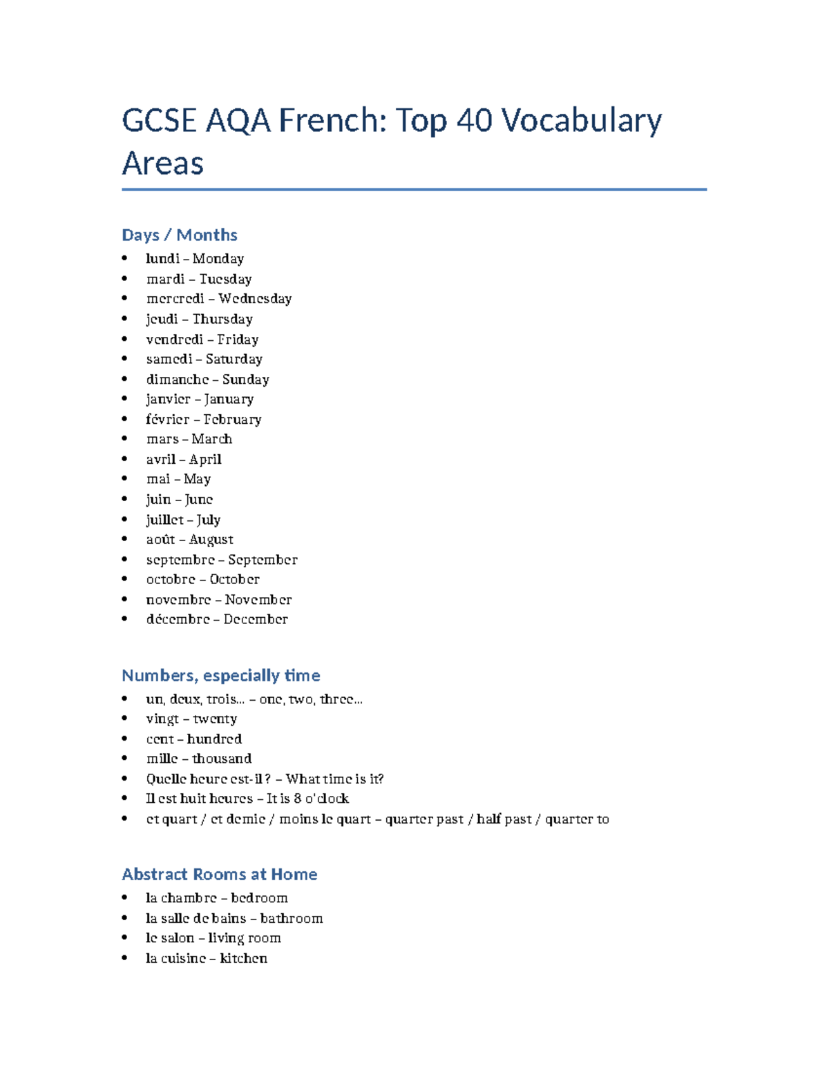 GCSE AQA French: Complete Top 40 Vocabulary Guide - Studocu
