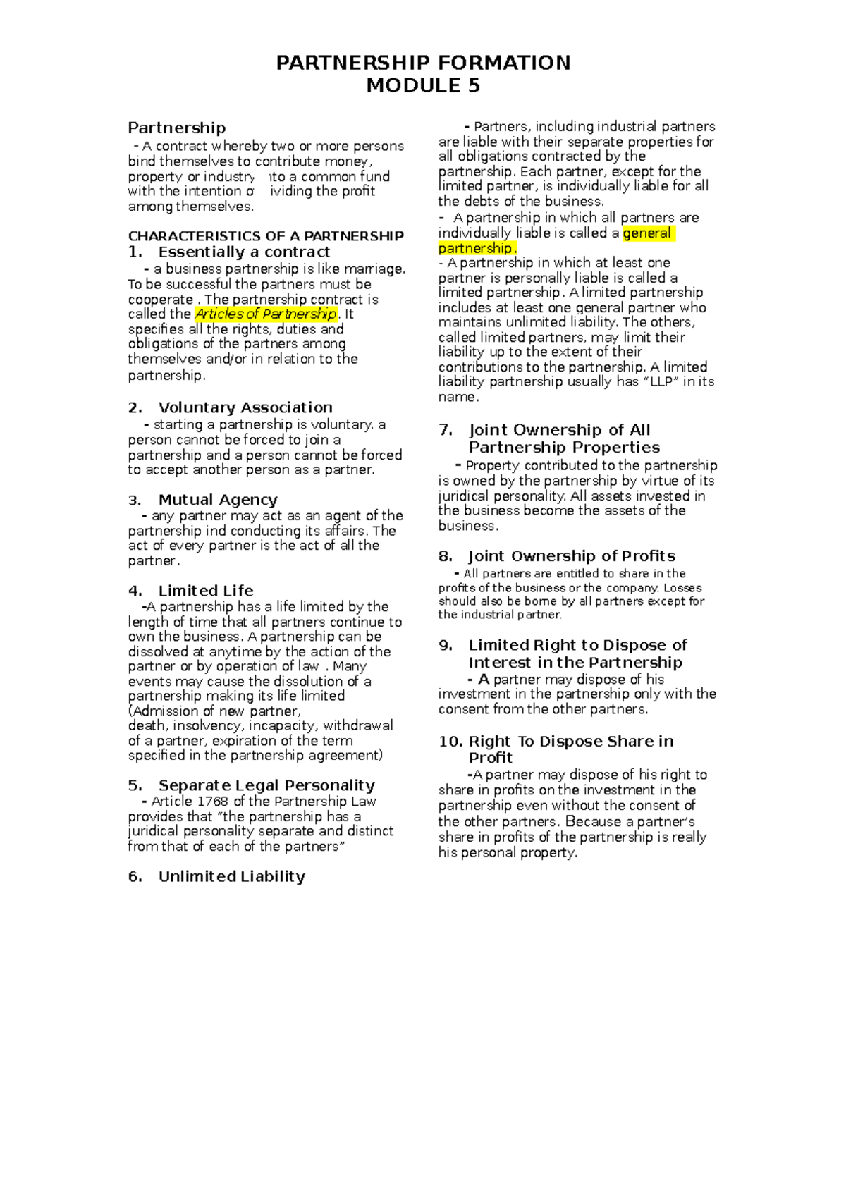 Characteristics of a Partnership: Key Features and Insights (Module 5 ...