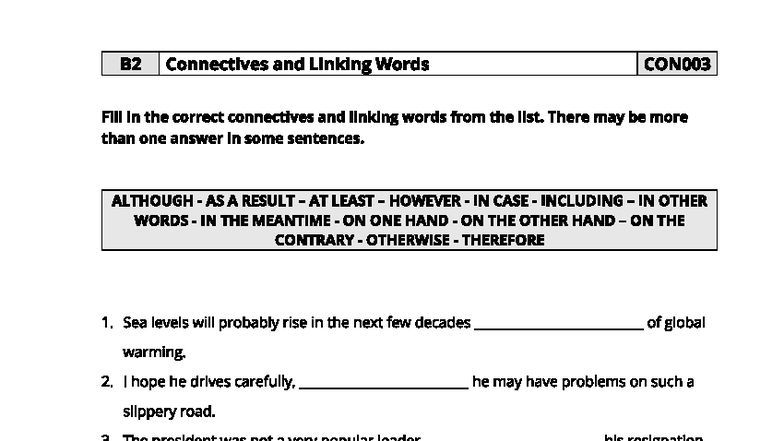 Linking Words Practice - CON003 - Studocu