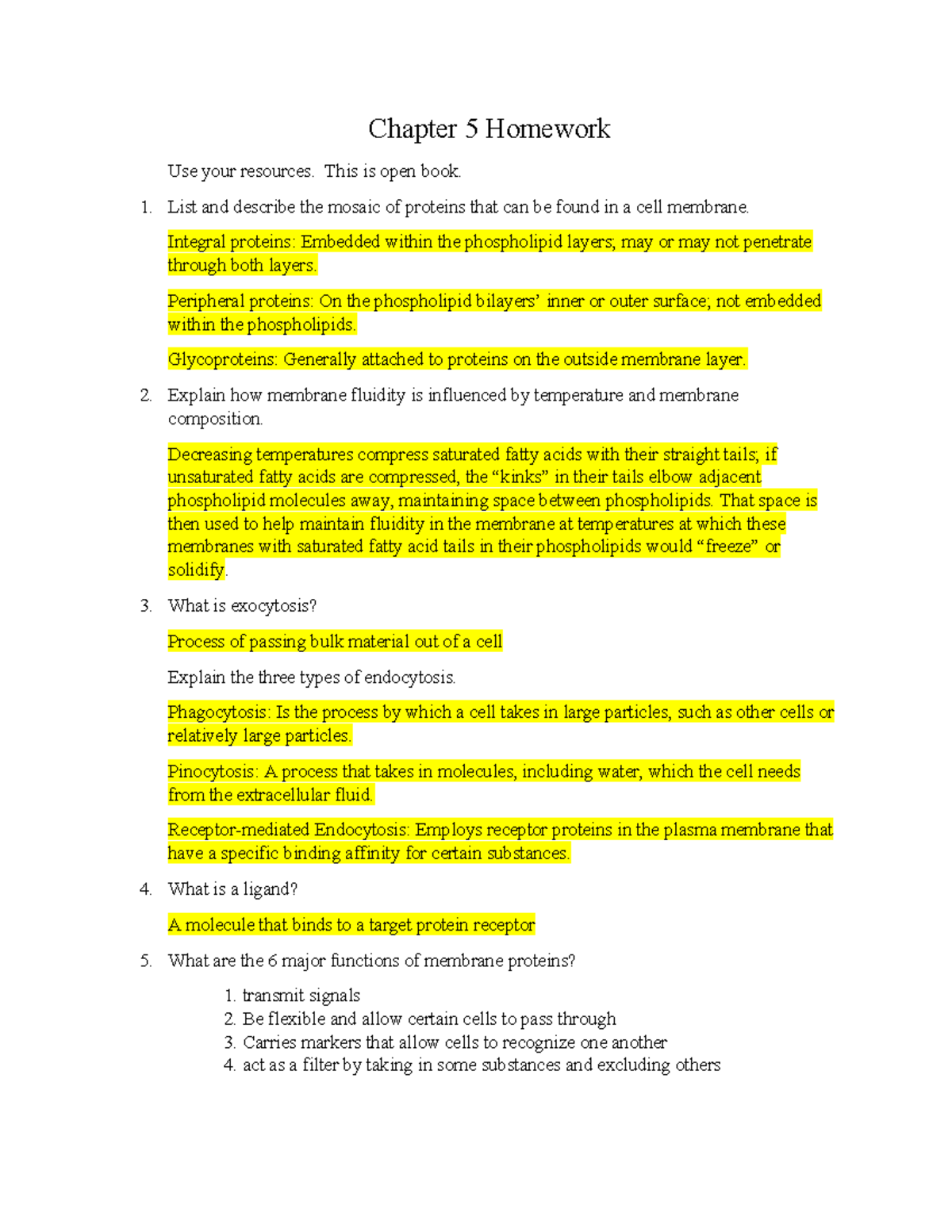 Cell Membrane Structures & Functions - Chapter 5 Homework - Studocu