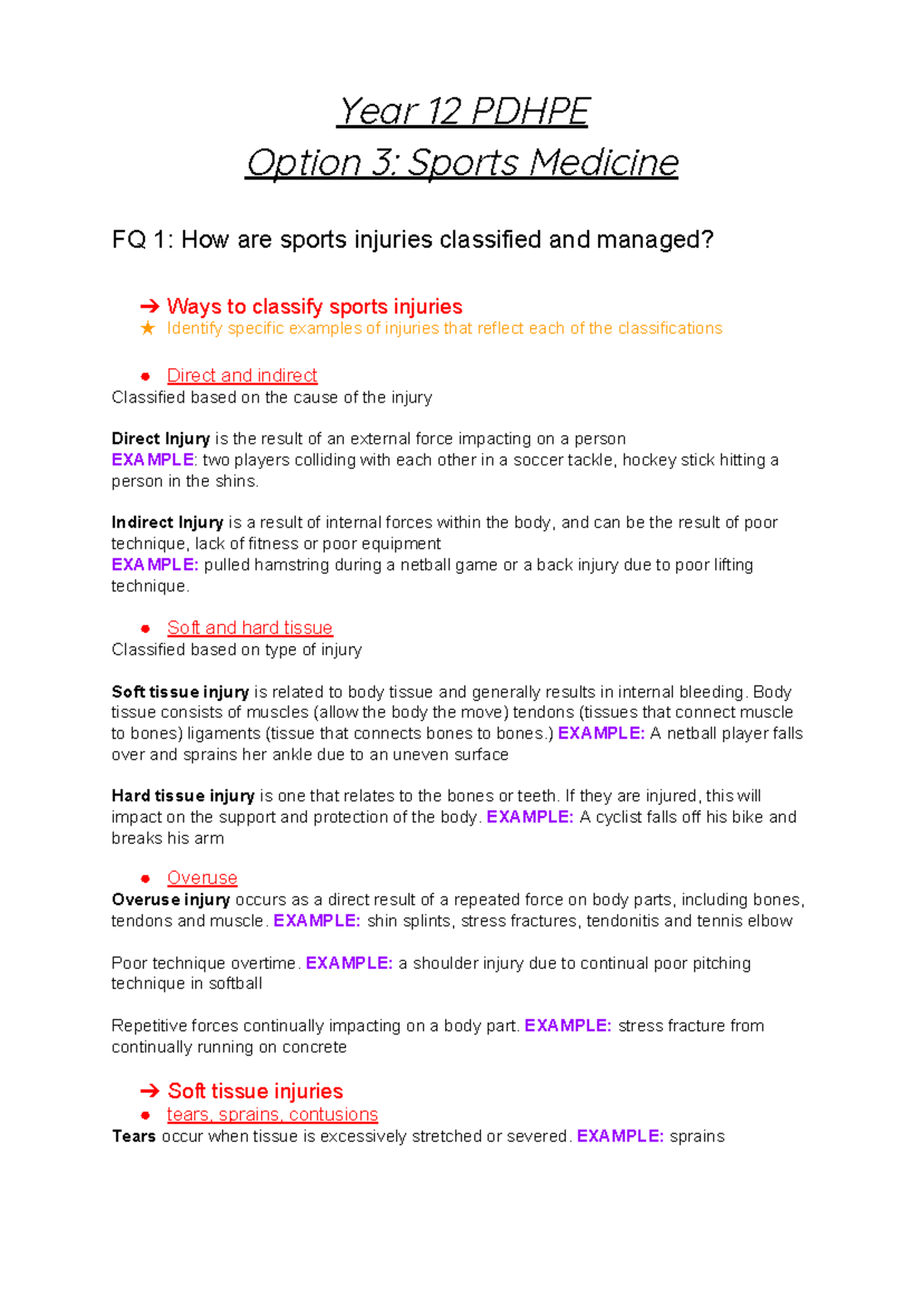 Pdhpe- Sports Medicine - Year 12 PDHPE Option 3: Sports Medicine FQ 1 ...