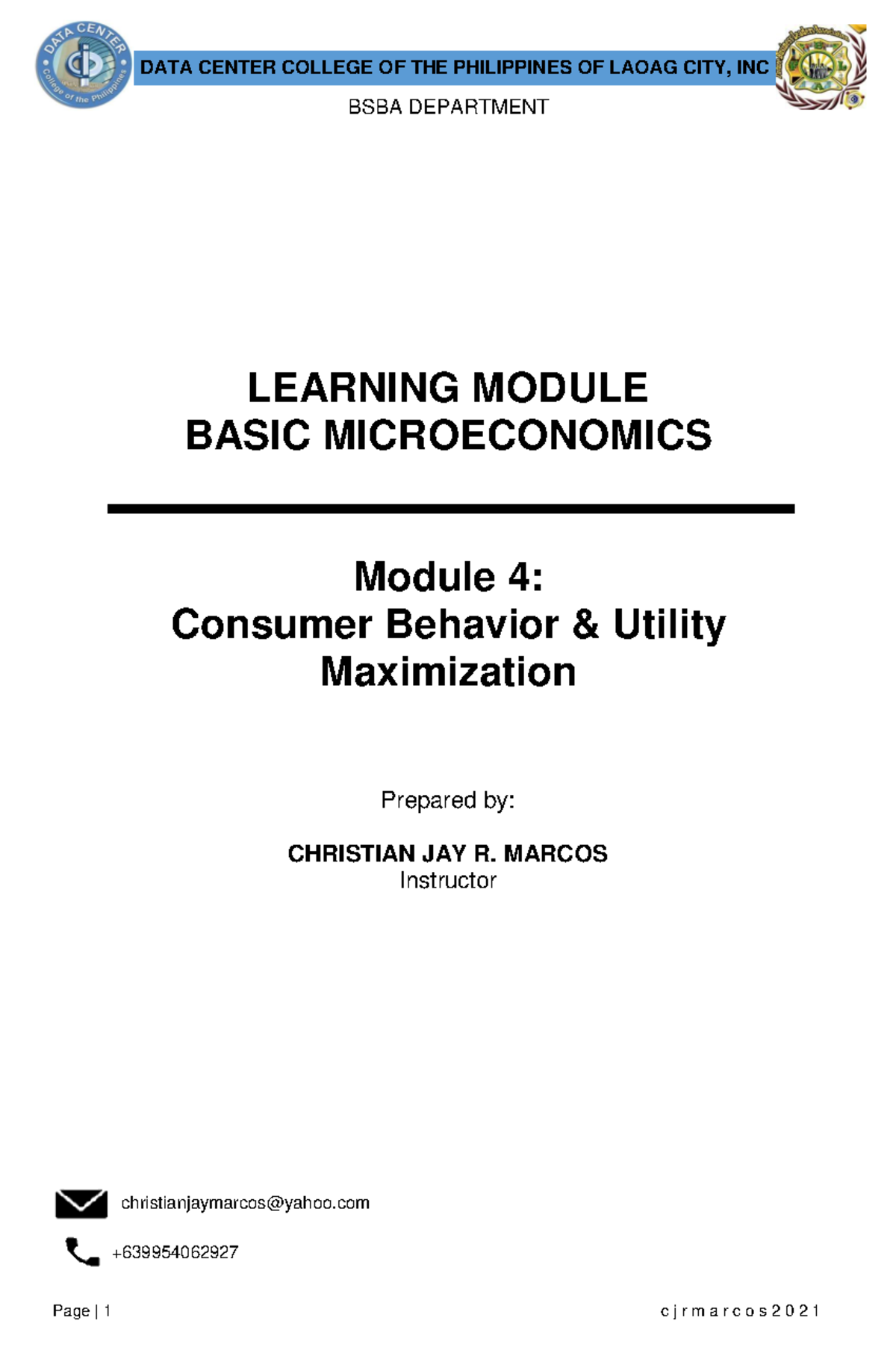 Consumer Behavior & Utility Maximization: BSBA Basic Microeconomics Module 4 - Studocu
