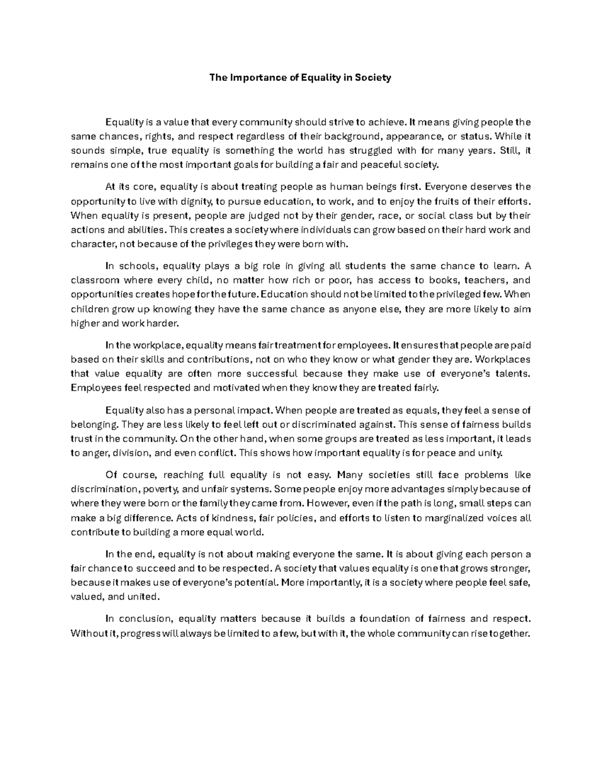 The Significance of Equality in Society: A Comprehensive Overview - Studocu