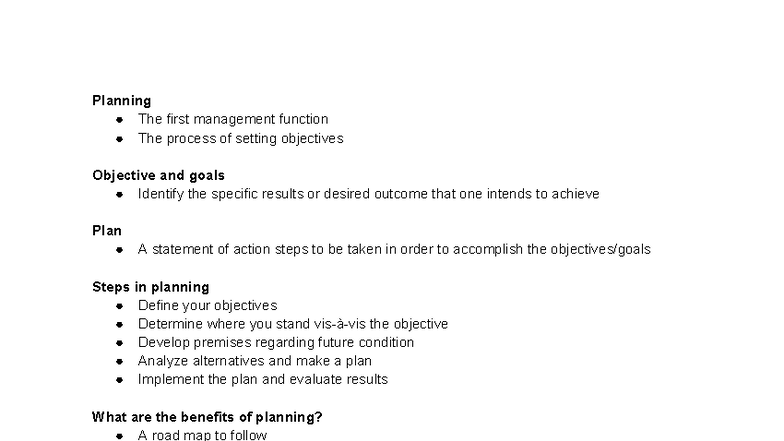 Lecture 4: Planning and Management Functions - GMS 200 - Studocu