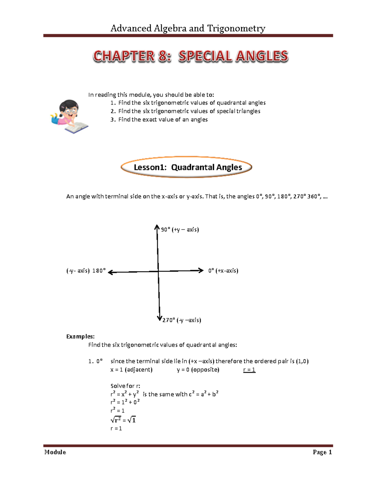 Chapter 8 - Special Angles & Trigonometric Values (MATH 101) - Studocu