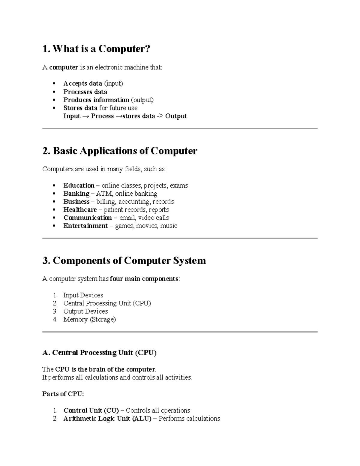 Fundamentals of Computer: Unit 1 Overview and Applications - Studocu