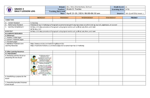 DLL Edukasyon sa Pagpapakatao 3 Q1 W1 - GRADE 3 DAILY LESSON LOG School ...