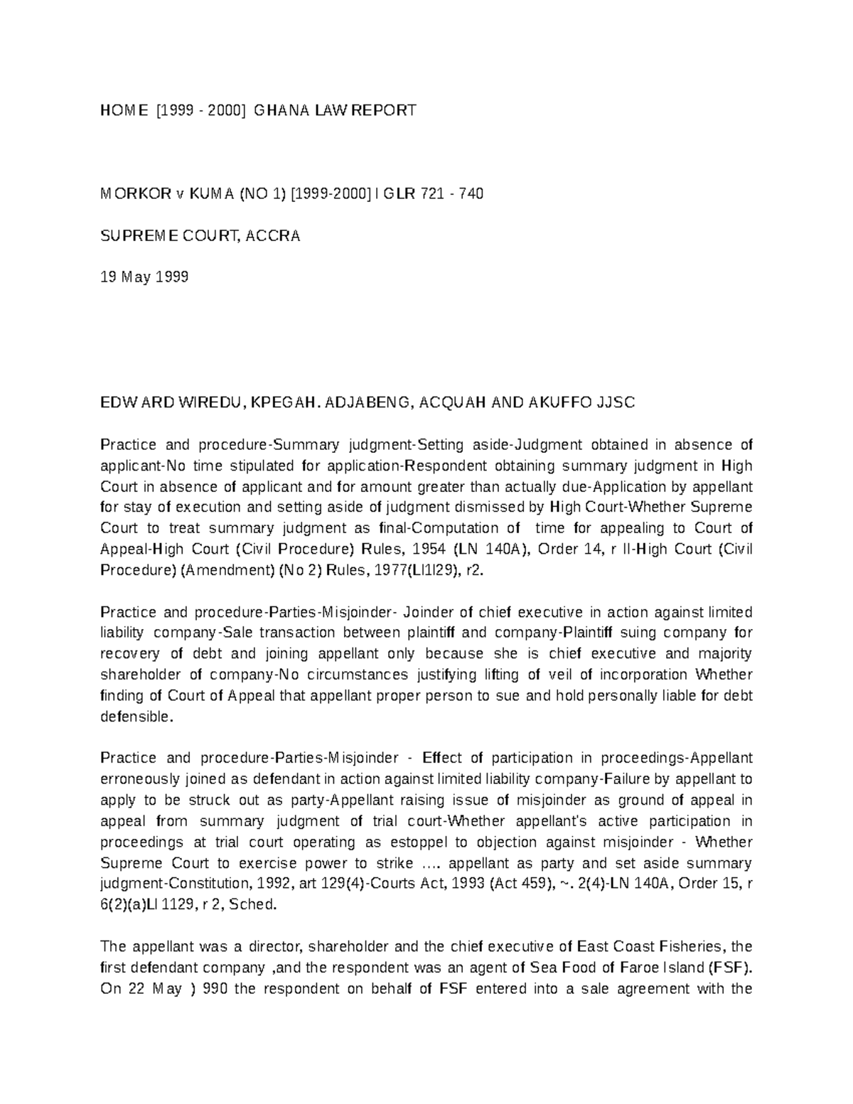 Morkor v Kuma (1999) - Supreme Court Case Study Analysis - Studocu