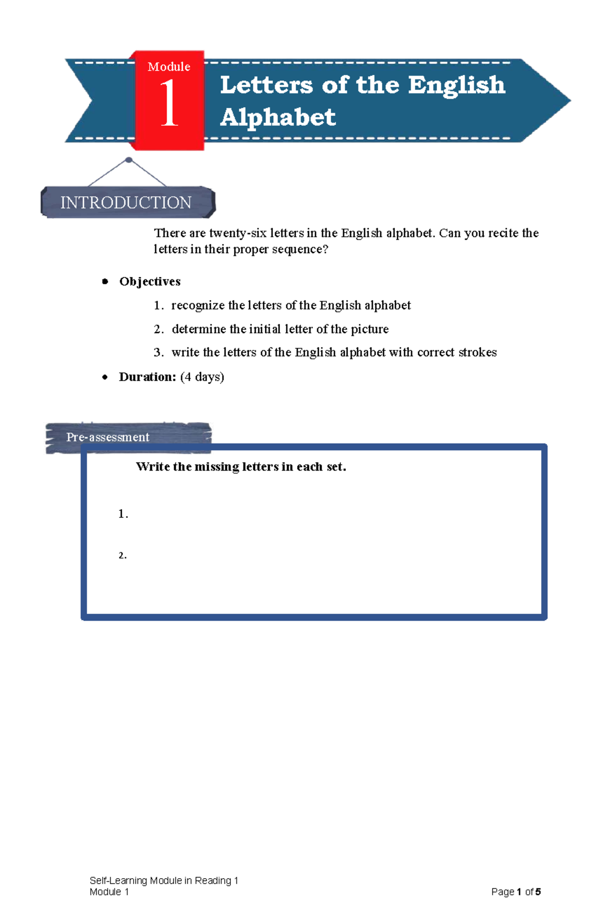 Reading 1: Module 1 - English Alphabet Lesson Overview - Studocu