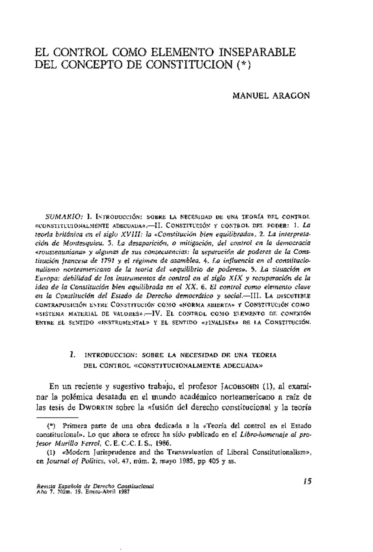 Teoría del Control en la Constitución: Un Análisis Crítico (1987) - Studocu