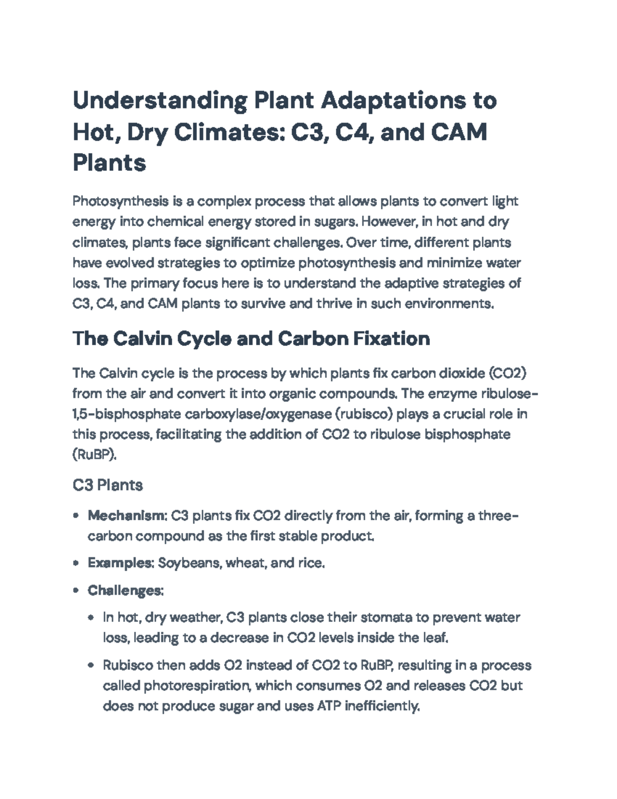 Understanding C3, C4, and CAM Plant Adaptations in Hot, Dry Climates ...