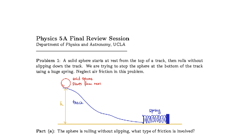 Physics 5A Final Exam Review: Energy and Motion Problems - Studocu