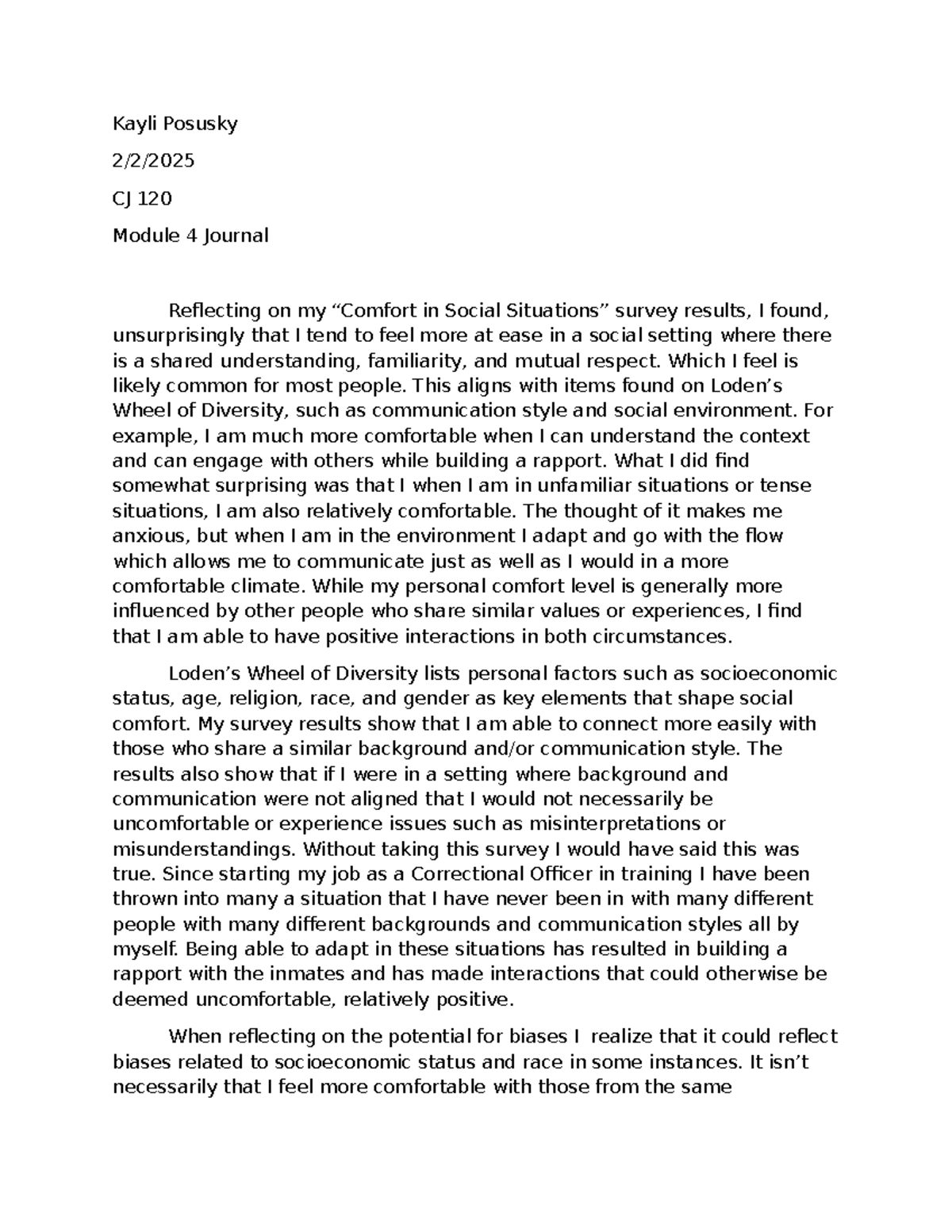 Journal assignment - Kayli Posusky 2/2/ CJ 120 Module 4 Journal ...