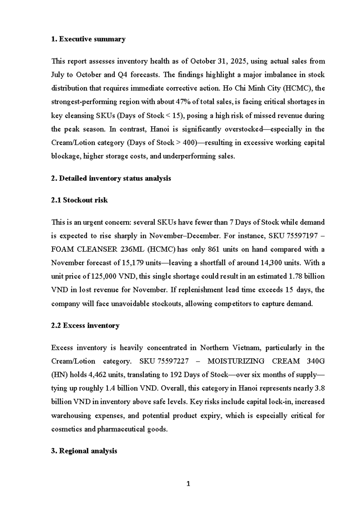 Inventory Health Assessment Report: Stock Imbalance & Risks - Studocu