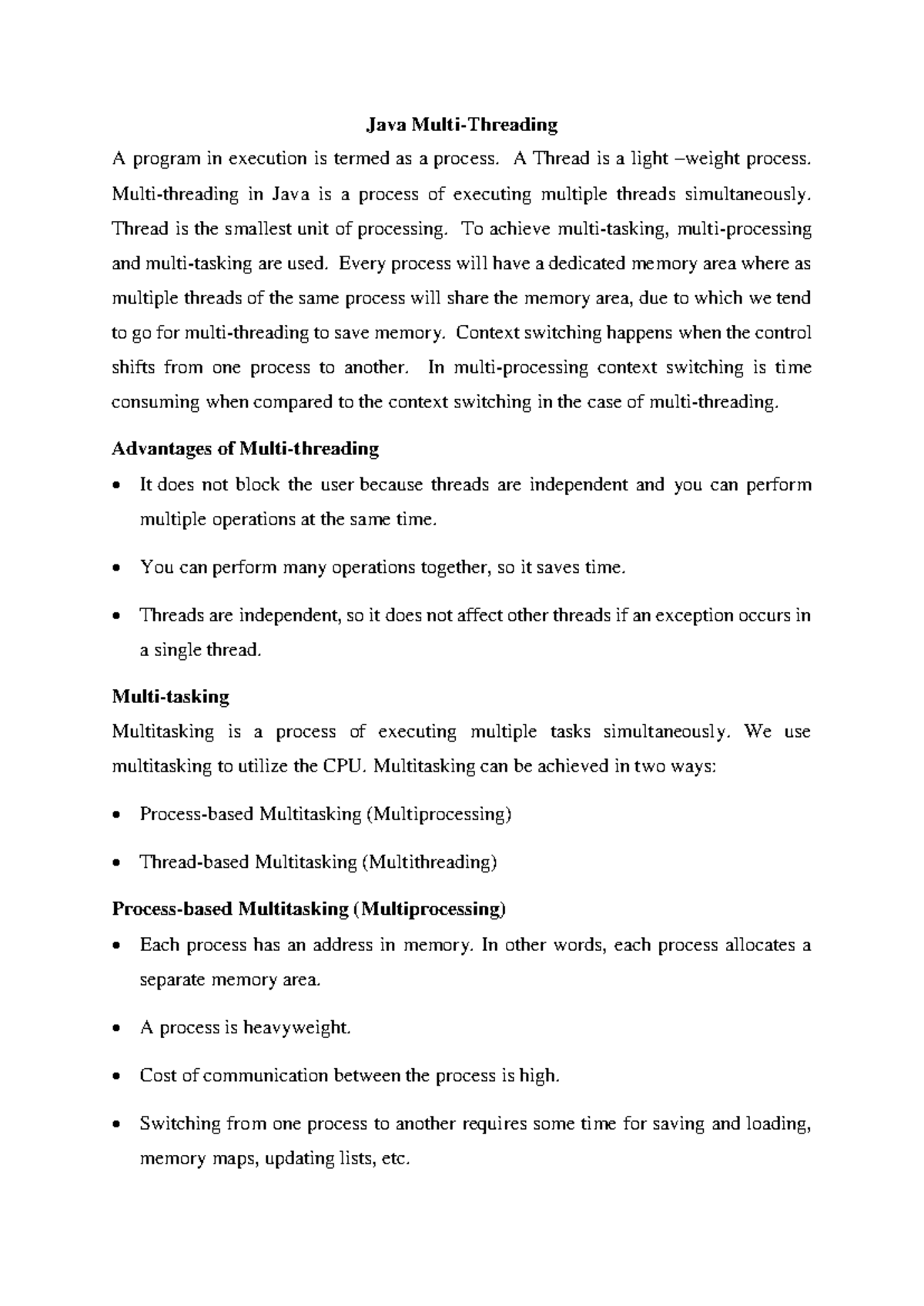Java Multi Threading - Lecture notes 7 - Java Multi-Threading A program ...
