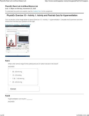 Physio Ex Cardiovascular Physiology Lab - PhysioEx Cardiovascular Physiology Lab Due: 11:59pm on ...