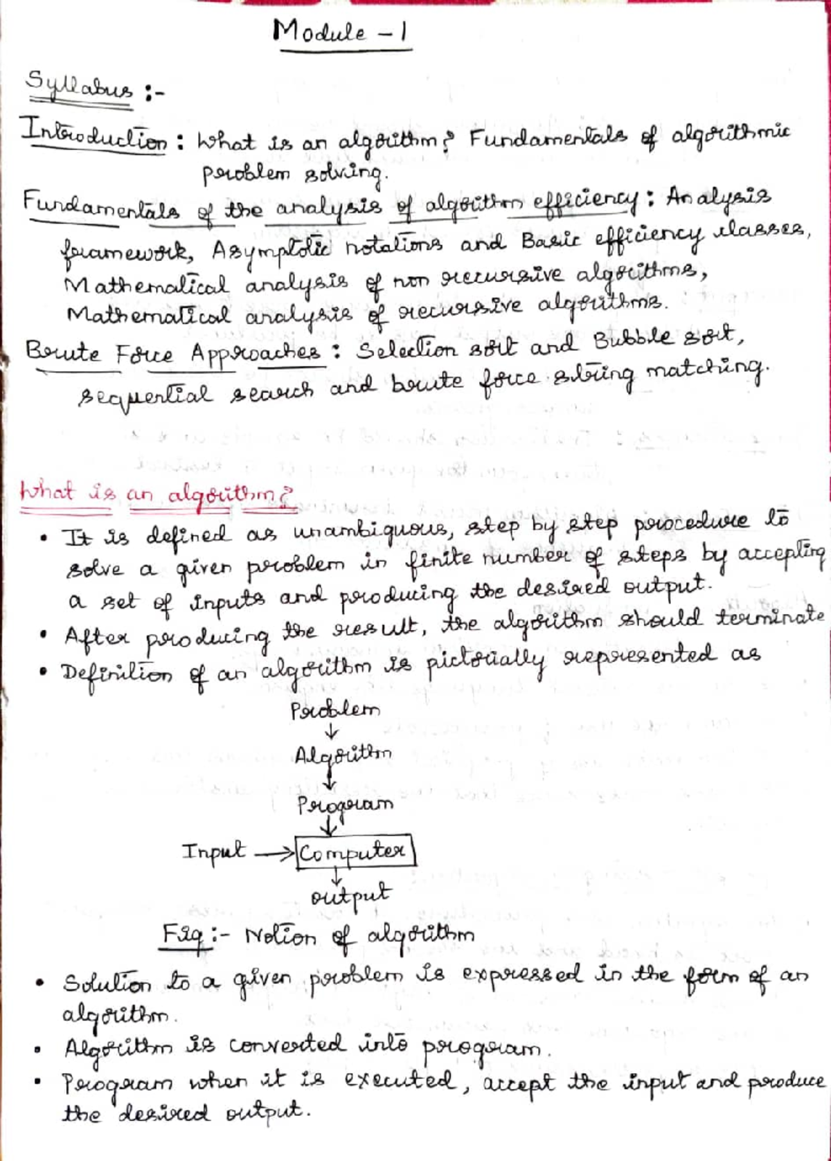 ADA - Module 1 Syllabus: Fundamentals of Algorithms & Efficiency - Studocu