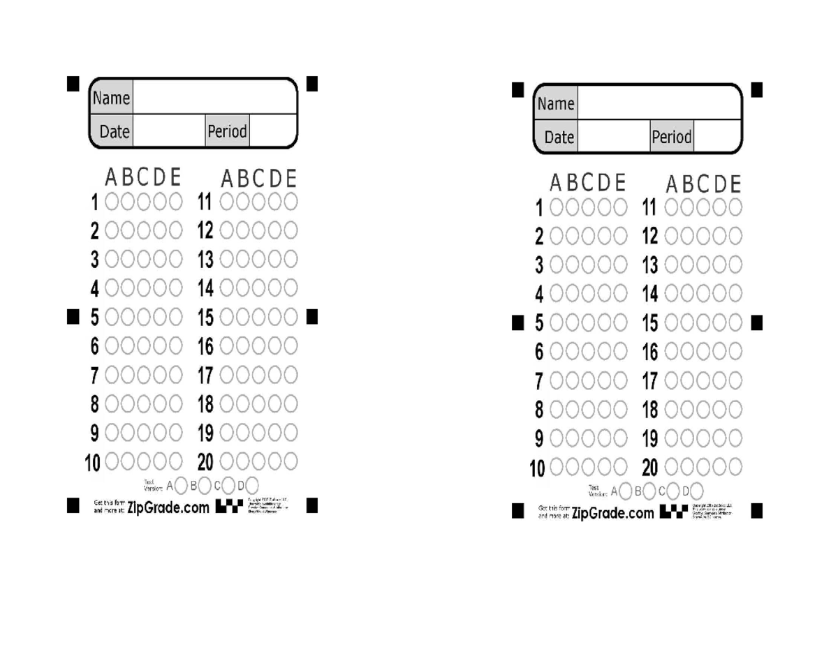 Zip Grade 20 Question Test Version 2-1 - Studocu