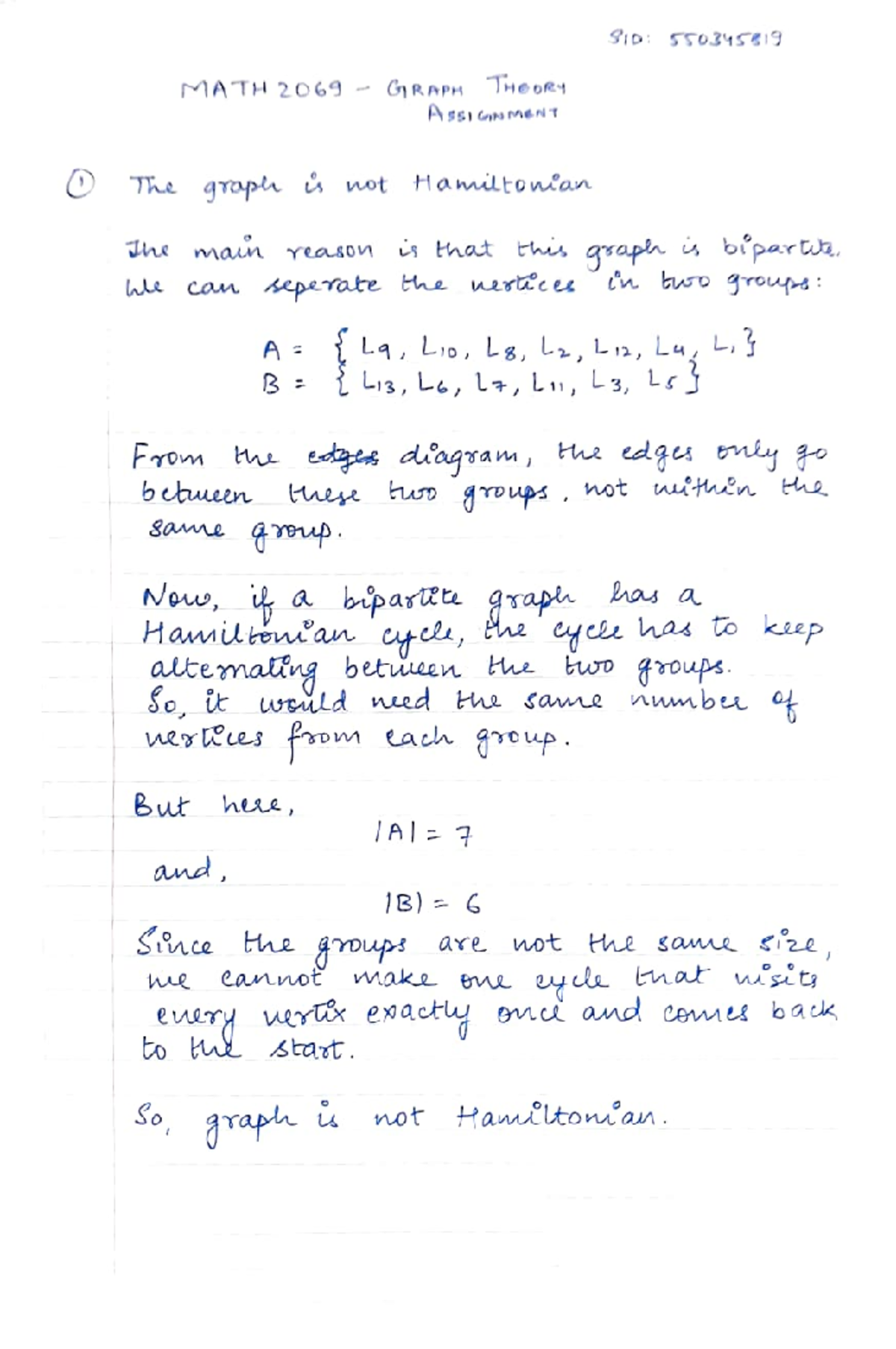 MATH 2069 Graph Theory Assignment: Hamiltonian Cycle Analysis - Studocu