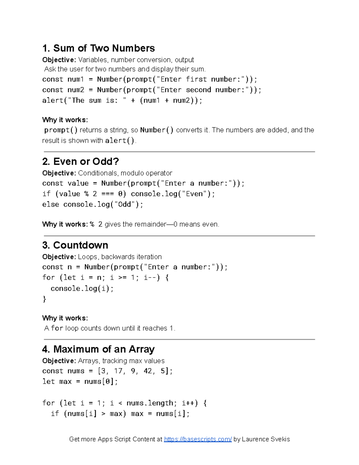 JavaScript Coding Exercises: 50 Practice Problems and Solutions - Studocu