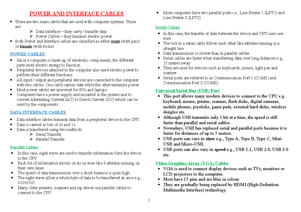 Power and Interface Cables: Functionality and Classification Guide ...
