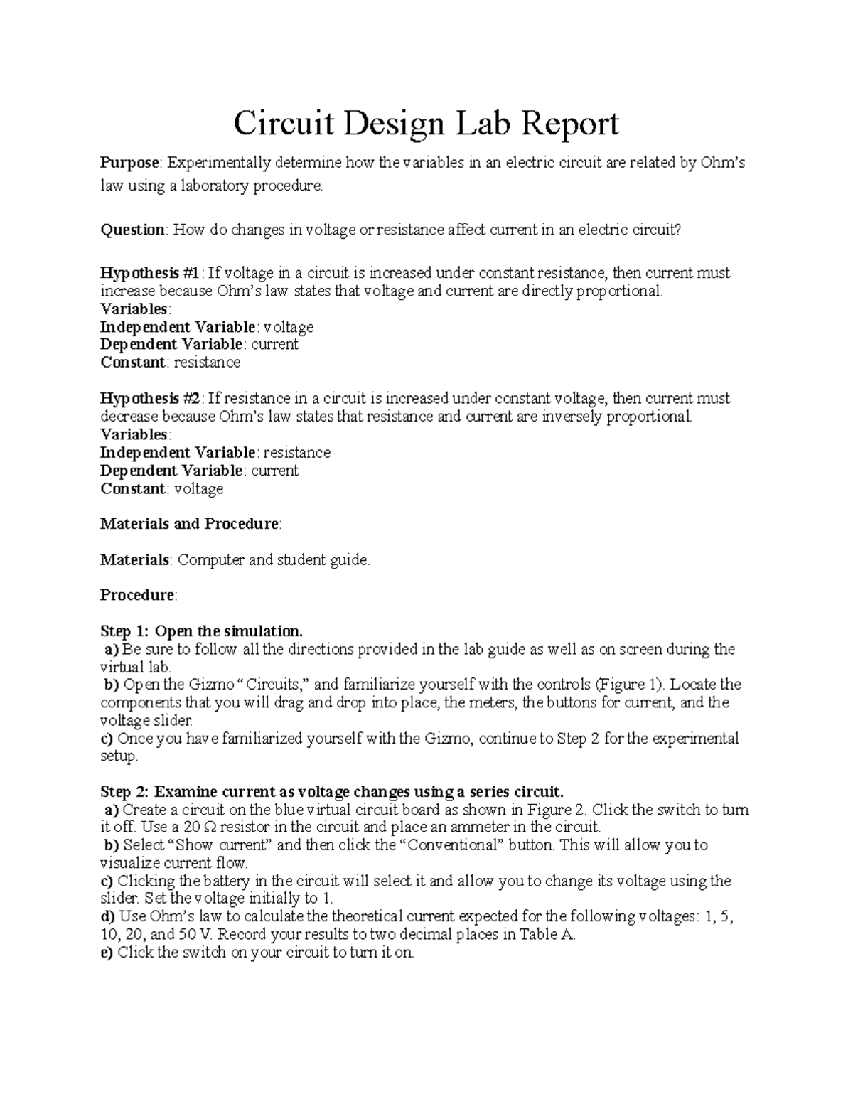 Circuit Design Lab Report: Exploring Voltage-Current Relationships ...