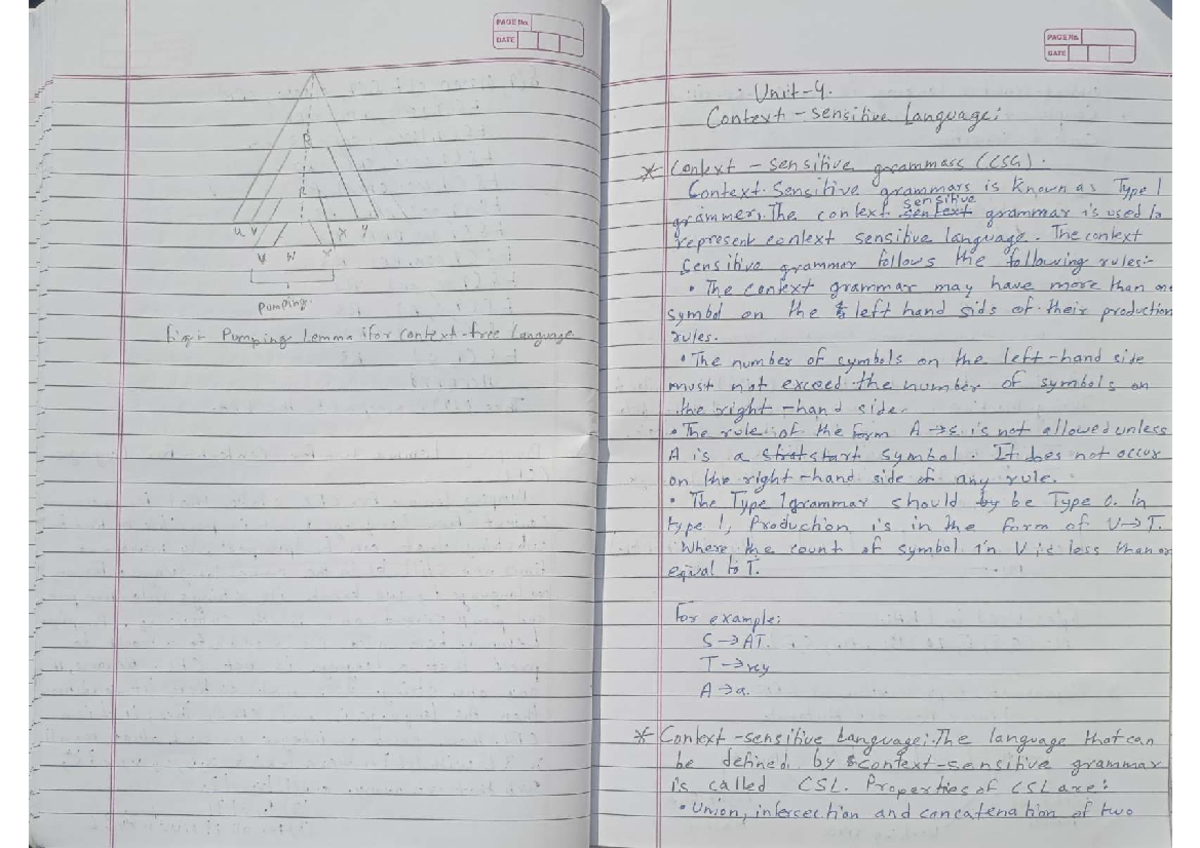 Formal Automata Notes: Context Sensitive Grammars (CSG) - Unit 4 - Studocu