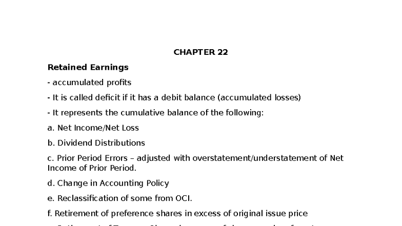 Chapter 22: Retained Earnings and Dividend Distributions - Studocu