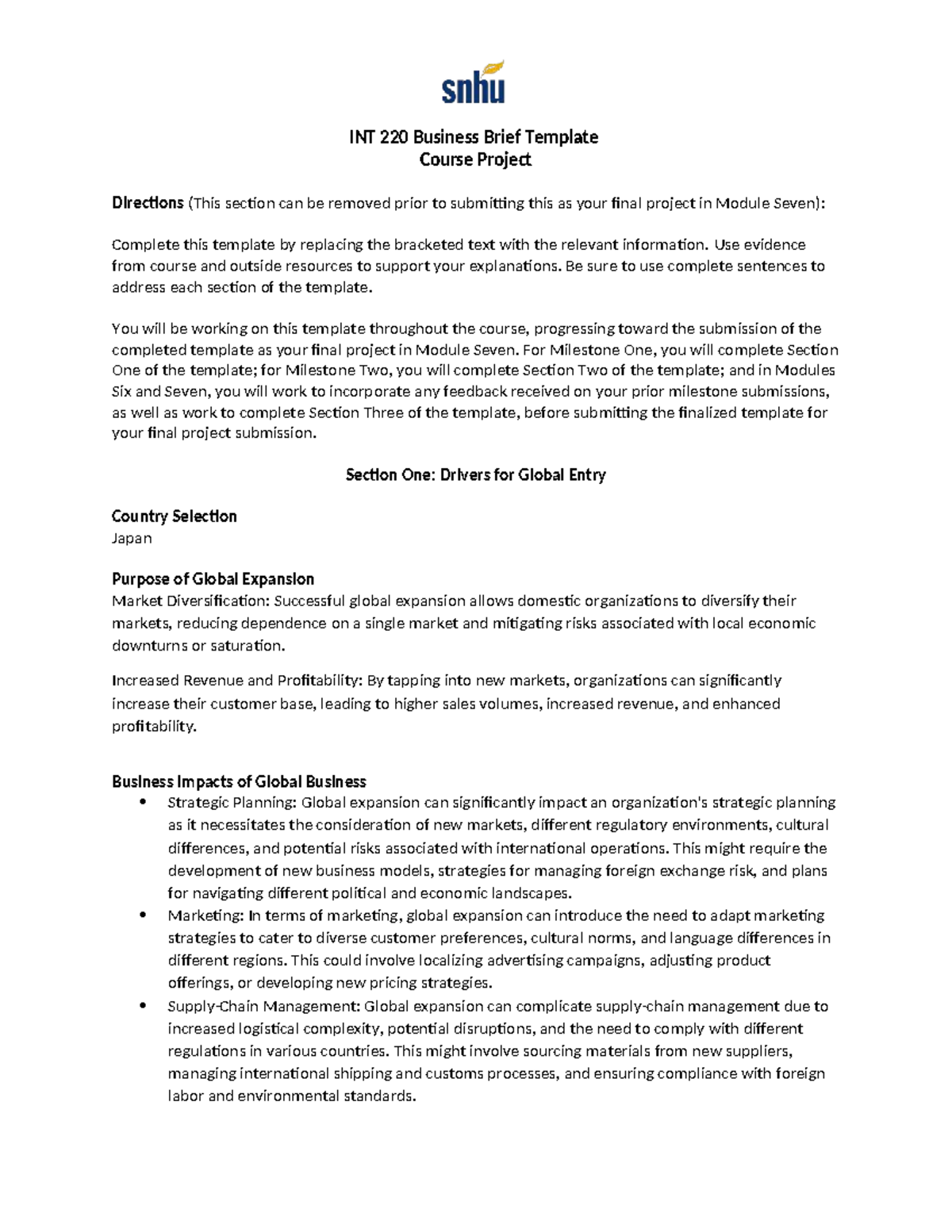 INT 220 Business Brief Template - INT 220 Business Brief Template ...