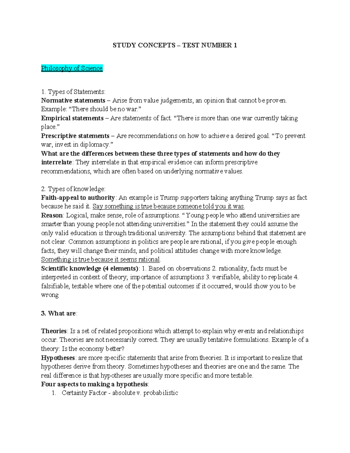 Philosophy of Science: Concepts & Research Methods Exam (POLS 101 ...