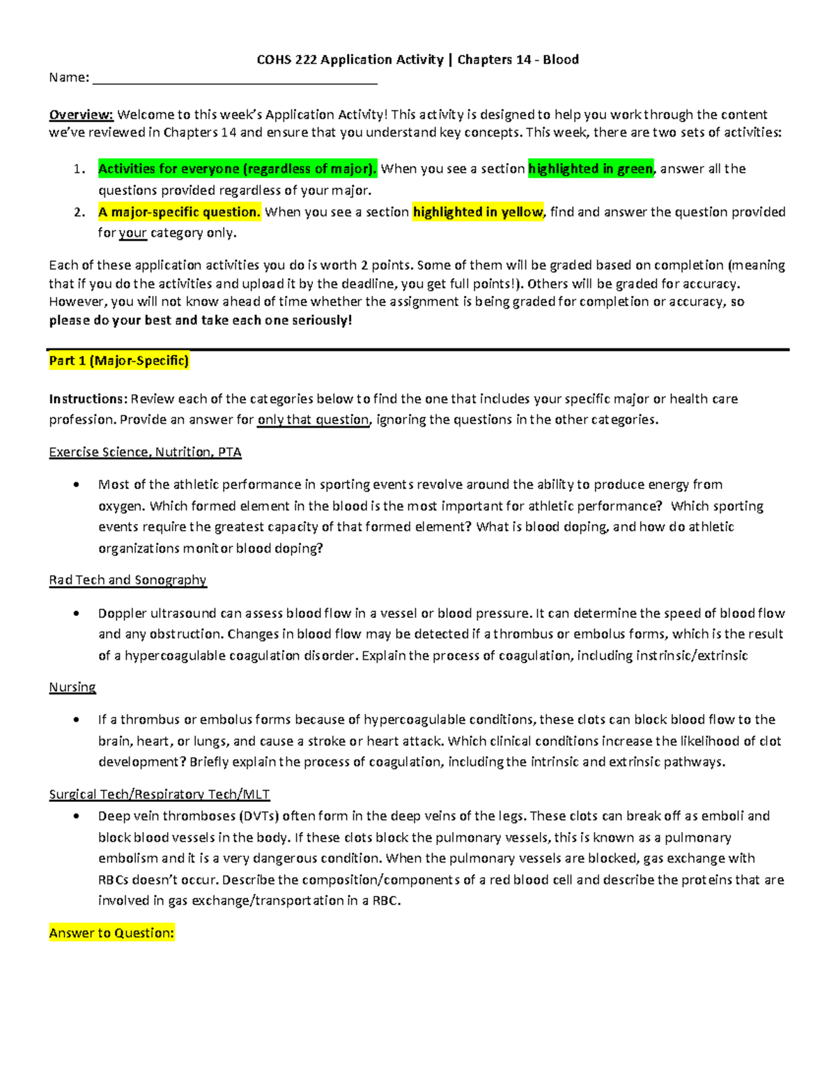 COHS Application Activity: Chapter 14 - Blood Overview - Studocu