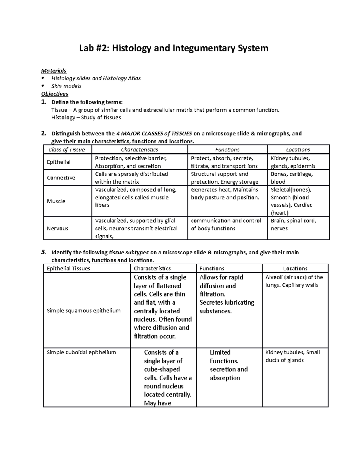 Lab 2 - Histology and Integumentary System Study Guide - Studocu