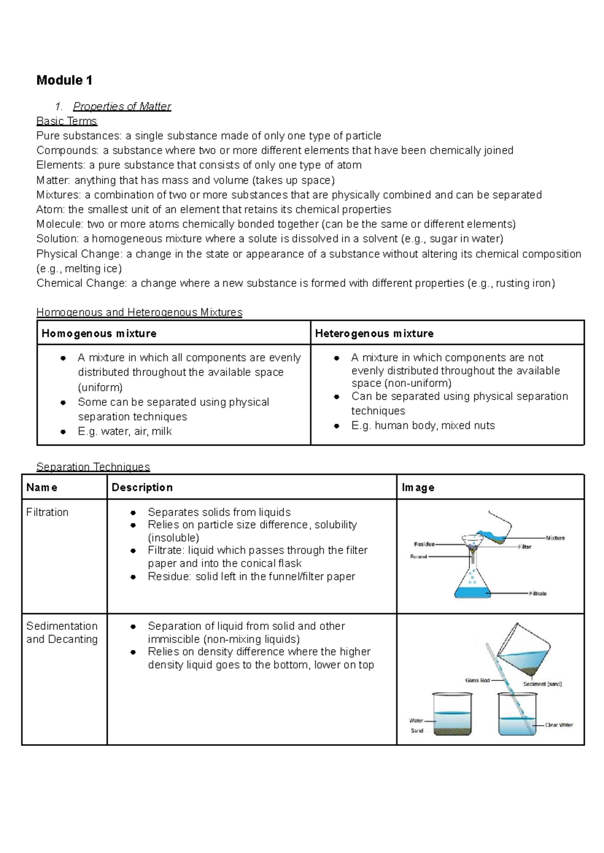 Yr 11 Chemistry Module 1: Properties of Matter and Basic Terms - Studocu