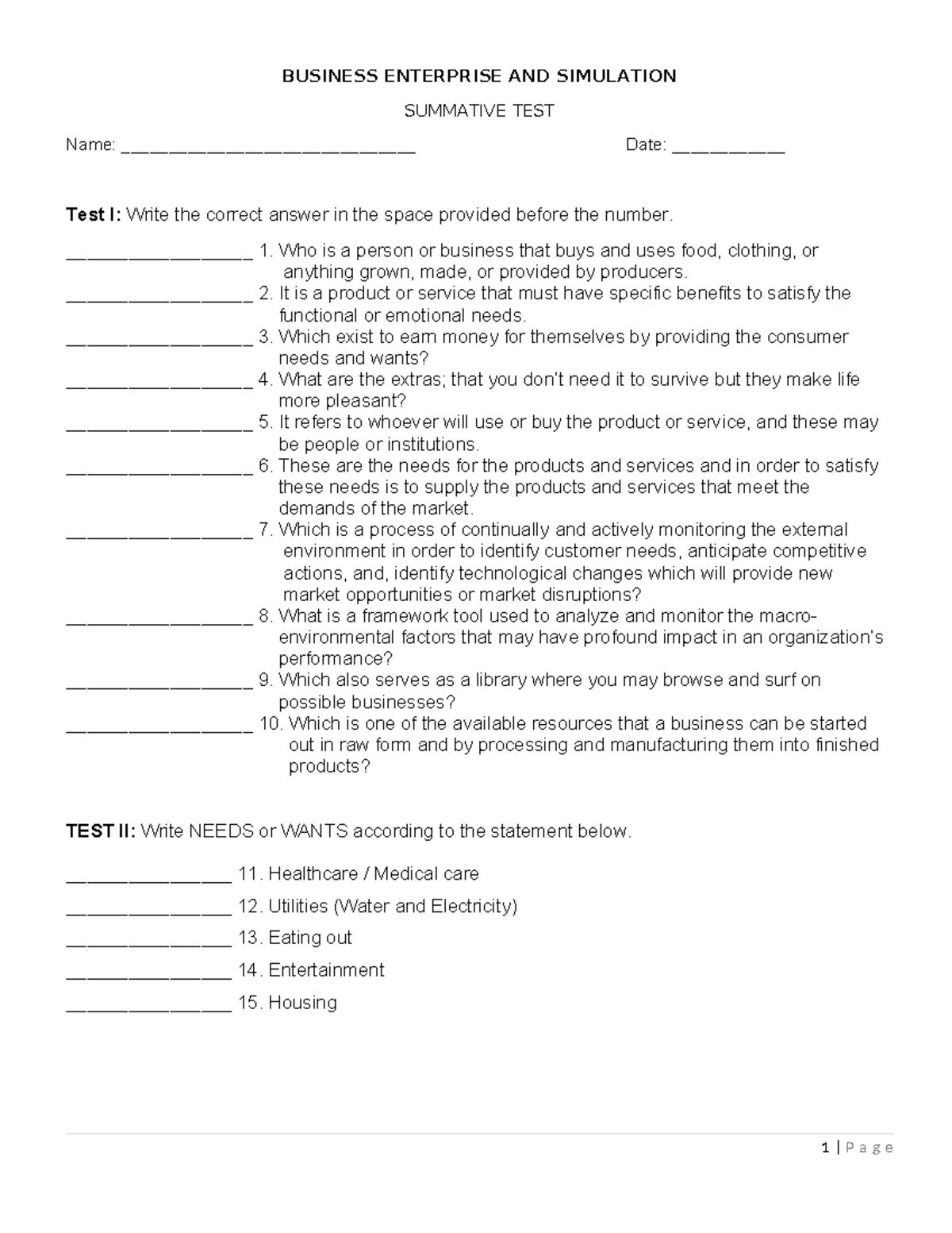 BUSINESS-1st Summative Test: Enterprise Concepts & Applications - Studocu