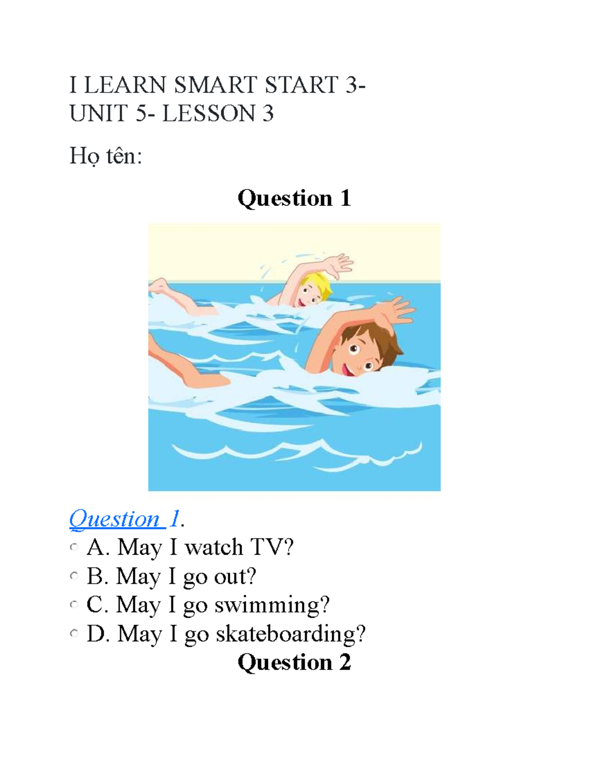 I Learn Smart Start 3 - Lesson 3 Questions & Activities - Studocu